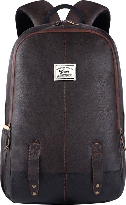 Gear CLASSIC ANTI THEFT FAUX LEATHER 20 L Laptop Backpack BROWN-BLACK ...