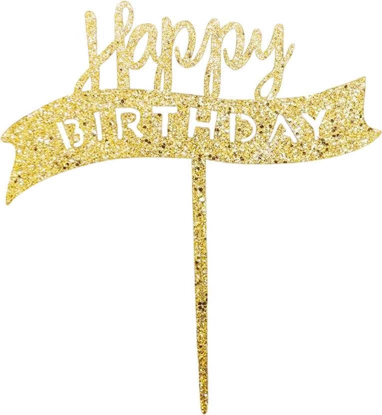 Sage Square Golden Ribbon Sparkle Birthday Cake Topper Adorable