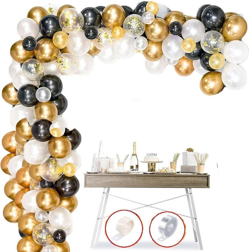 ARV Birthday Balloon Arch Decoration Kit 112 Pcs (Gold Black White ...