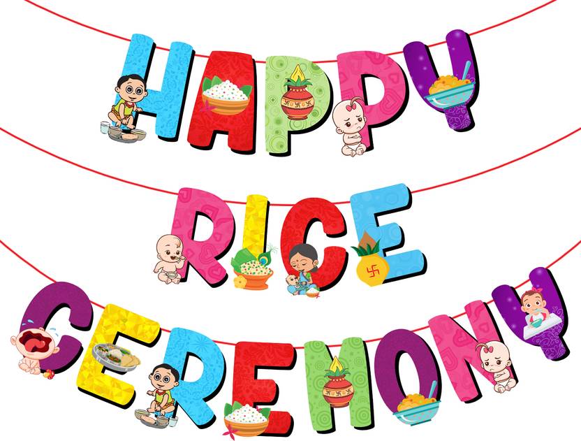 ZYOZI Happy Rice Ceremony Banner,Annaprashan Decoration Items,Rice ...
