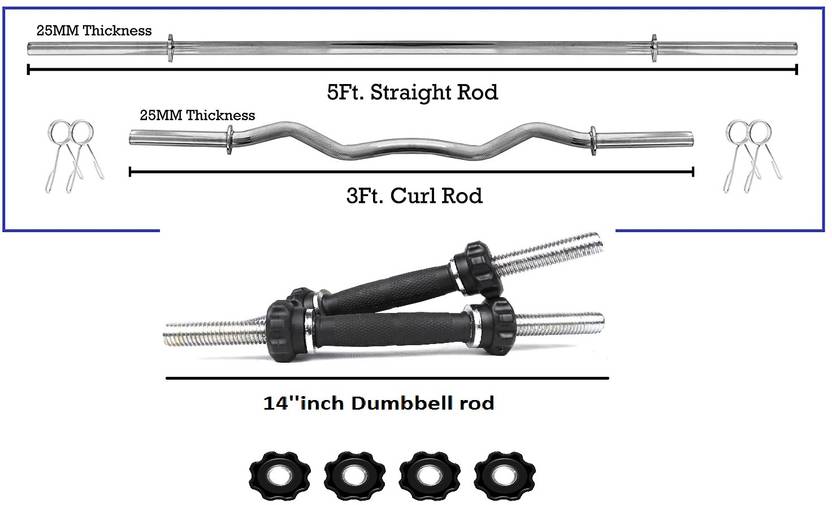 Watson Straight Barbell 5 Feet 3Feet Curl (25mm) ,14'' inch Weight Bars ...