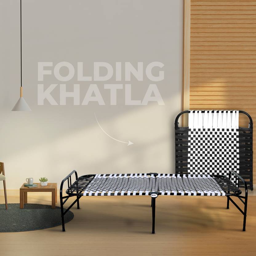 MEEZO Portable Single Folding Bed Frame/Khat Cot for Sleeping Bed Metal ...