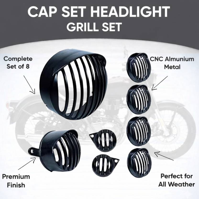 FATHER AUTO Bike Cap Grill Set Head Light Indicator & Tail Light for ...