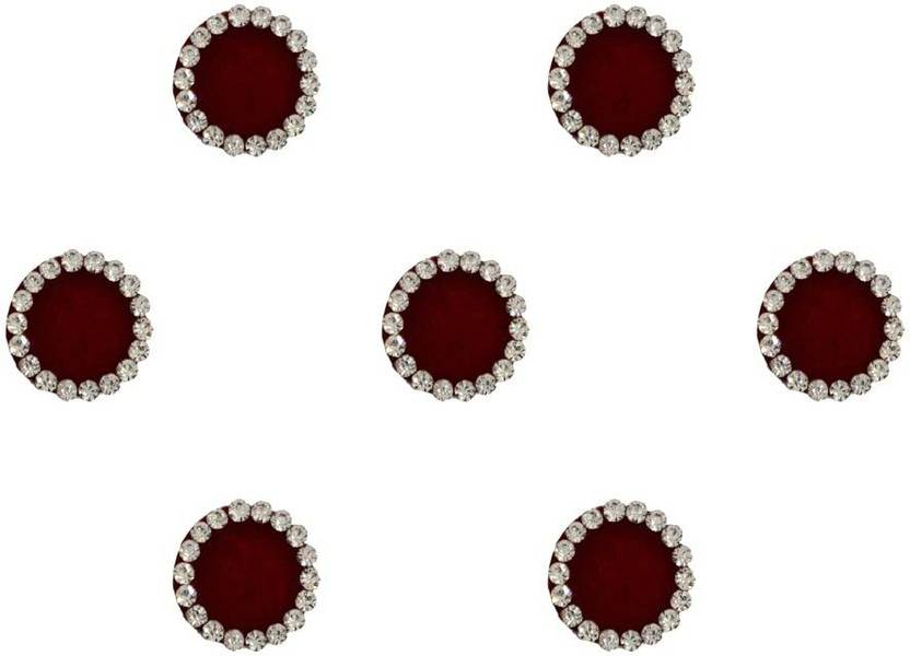 Comet Busters Maroon Round Velvet Bindi With Silver Stone Border (10mm ...