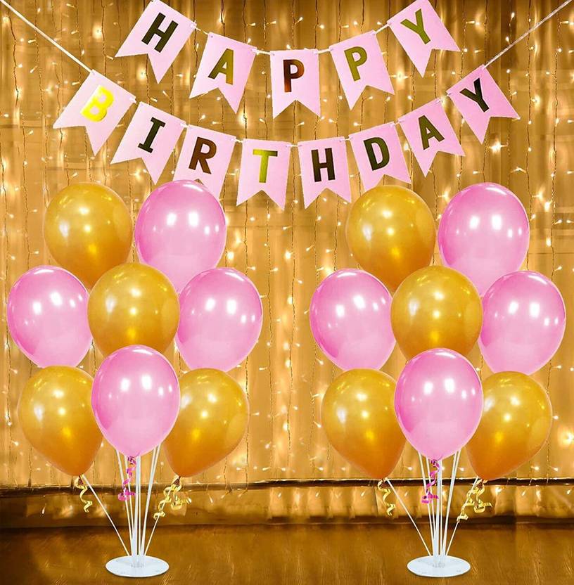 Tejal Trader Pink Happy Birthday Banner with White Warm Led Light and ...