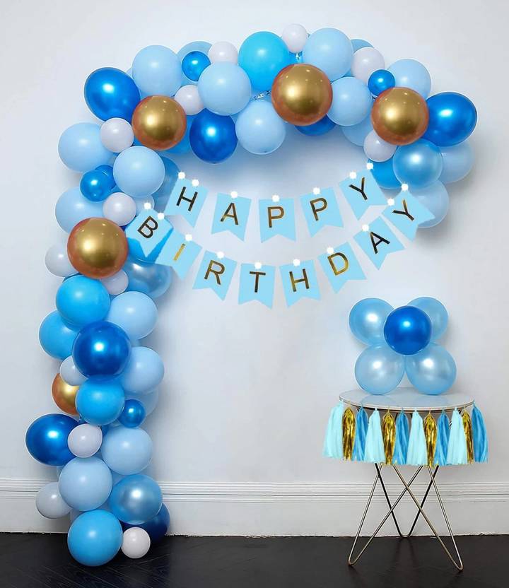 1iAM Birthday decoration combo with Blue,Golden balloons and Blue HBD ...