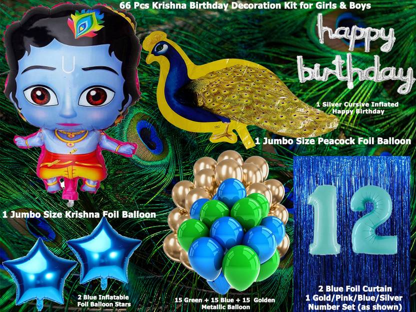 Magic Window Krishna & Mor SC 66 Pc Birthday Decoration Pink No.12 Foil ...