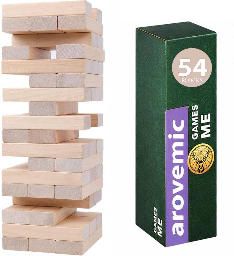 arovemic Wooden Stacking Tower Fun Indoor Toy - 54 Blocks Premium Wood ...