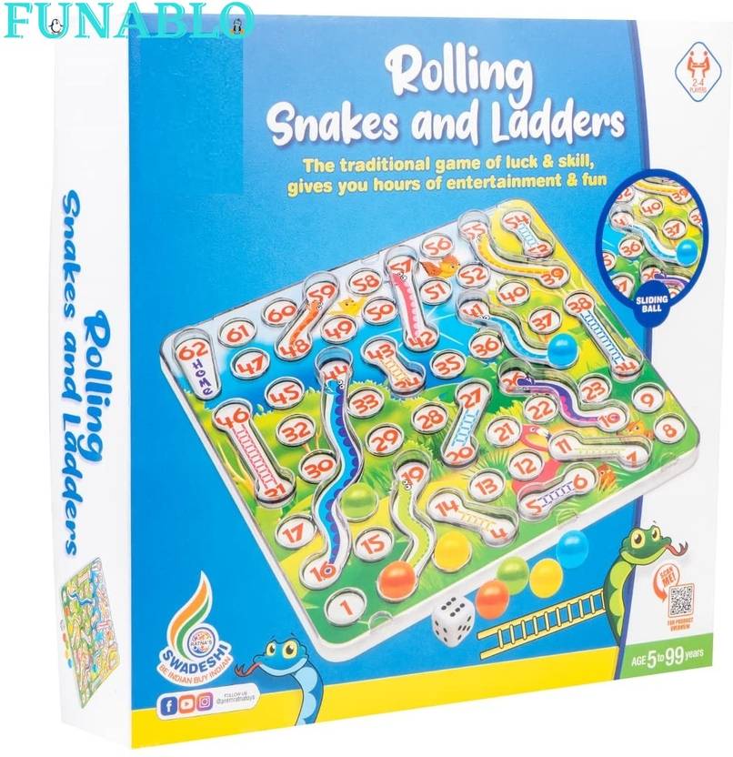FUNABLO Rolling Snakes & Ladders with Sliding Ball Concept Board Game ...