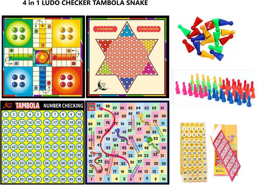 Koel 4 in 1 Wooden 12*12" Ludo Checker | Tambola Snake | Housie Ticket ...