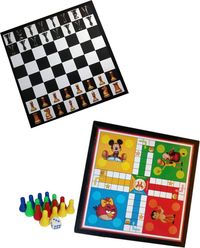 VBA Sports Wooden Chess board Ludo & Snake Board With 2 Set of Ludo & 1 Chessmen coin Set C 30. ...