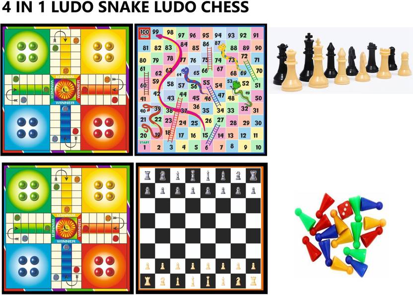 Koel 4 in 1 Wooden 12*12" Ludo & Snake | Chess & Ludo with all ...
