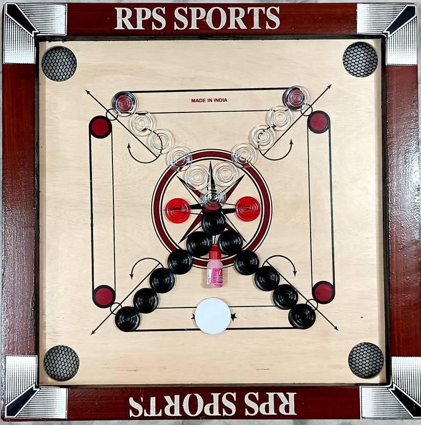 RPS 20 Inch Red Carrom Board , Crystal Coin set, Striker, Powder 4 cm ...