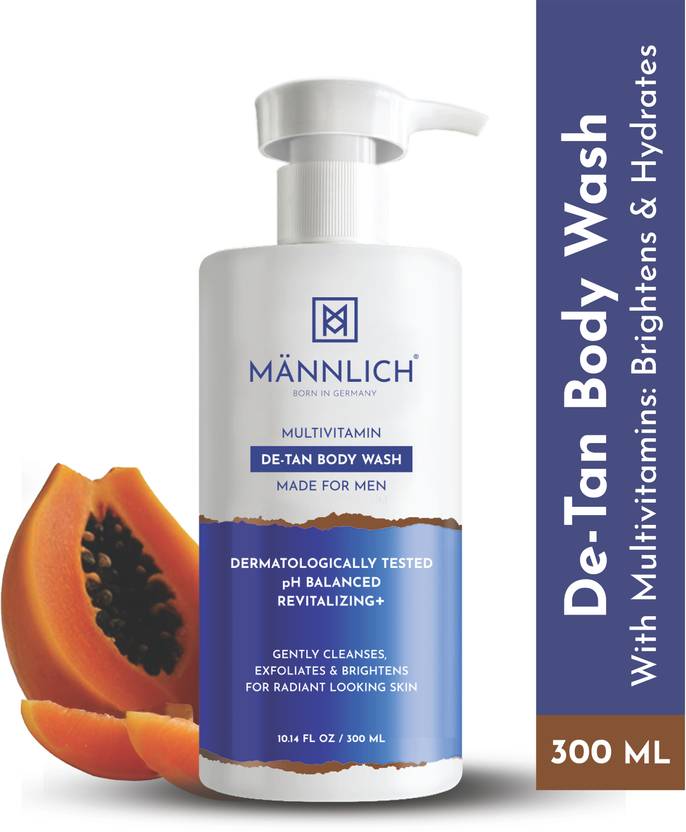 Mannlich De-Tan Body Wash for Men with 2% Kojic Acid, & Multivitamins ...