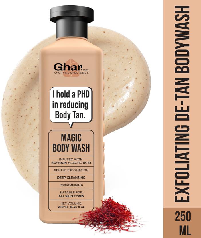GHAR SOAPS Magic De-Tan & Exfoliating Body Wash with Saffron & Lactic Acid- 250ml: Buy GHAR ...