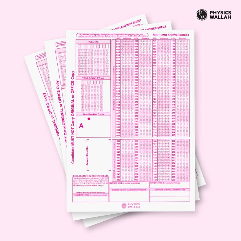 Pw Neet Omr Sheets 2025 Pack of 100 - Practice with Test Series, Omr S ...