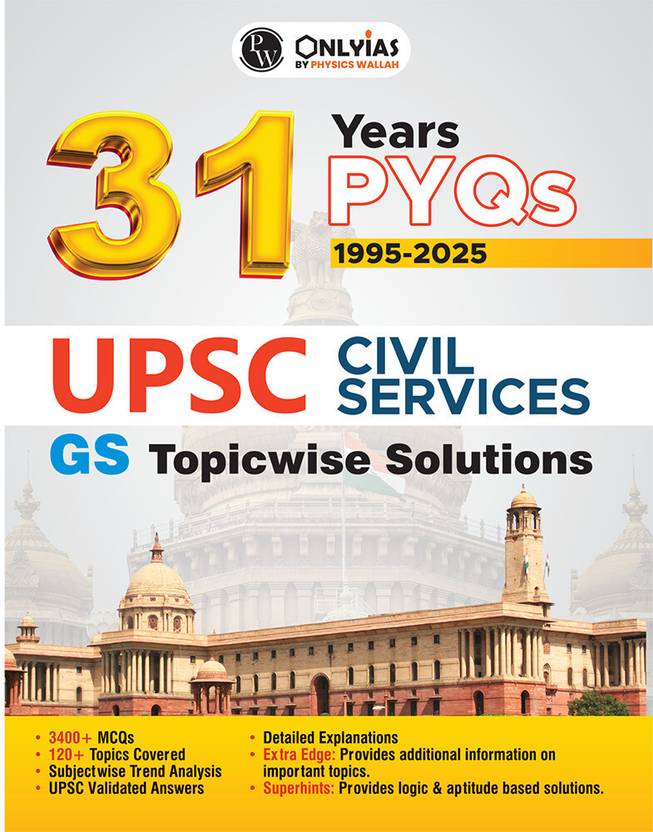 PWOnlyIAS UPSC Prelims 31 Years PYQs (2025–1995) Hindi Medium | Topicwise GS Questions with 3400 ...
