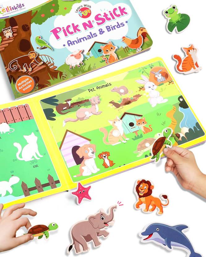 Pick N' Stick Animals & Birds Montessori Activity Book with Reusable ...