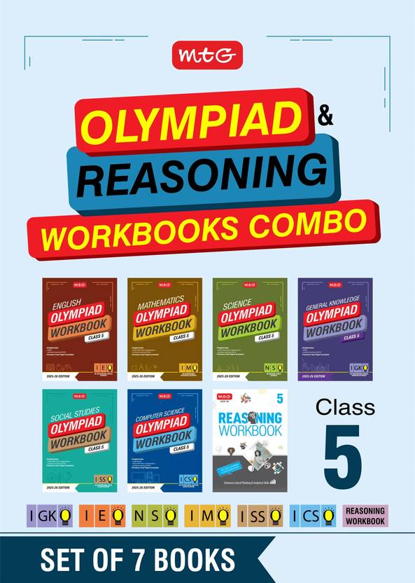 MTG Class-5 NSO-IMO-IEO-ICSO-IGKO-ISSO Olympiad and Reasoning Workbook Combo (Set of 7 Books ...