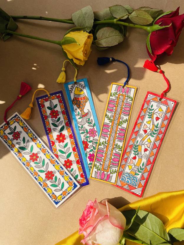 crafcan Madhubani Hand painted BOOKMARK | Set of (Any) 5 Paper Painting ...