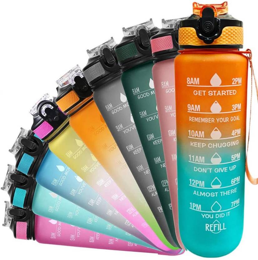 KVZONES Unbreakable Rainbow Water Bottle With Motivational Time Marker ...