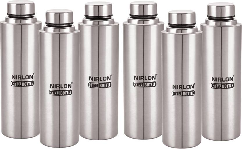 NIRLON Stainless Steel Water Bottle/Refrigerator Bottle, Single Wall, Leakproof 6 Pc 1000 ml ...