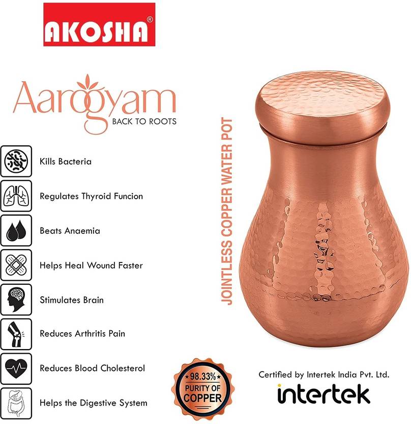 AKOSHA Royal look surahi Copper Bottle with Inbuilt Glass, Drink Ware ...