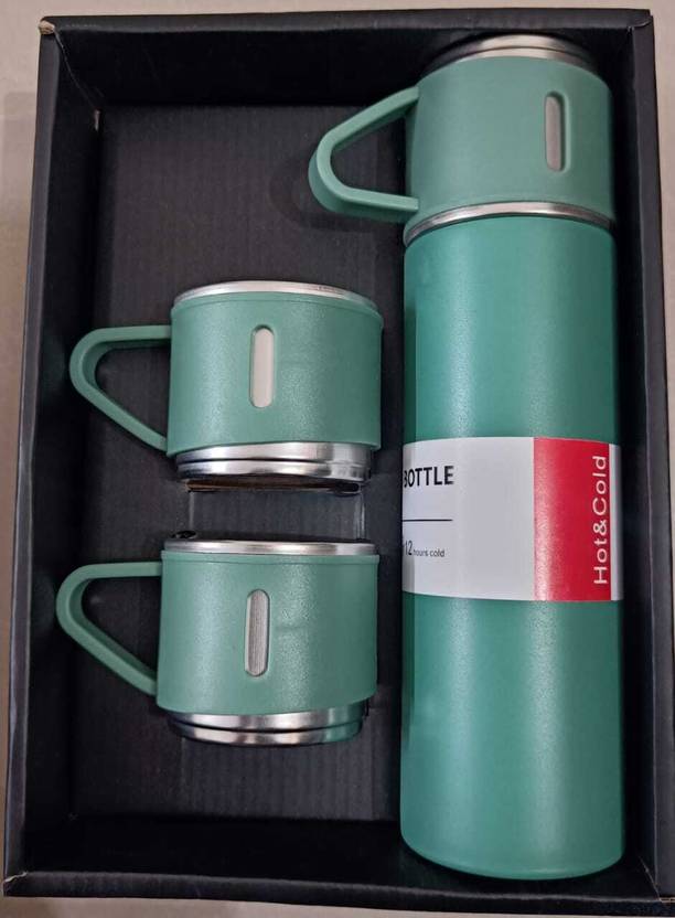 capacitor Steel Vacuum Flask Set with 3 Stainless Steel Cups Combo ...