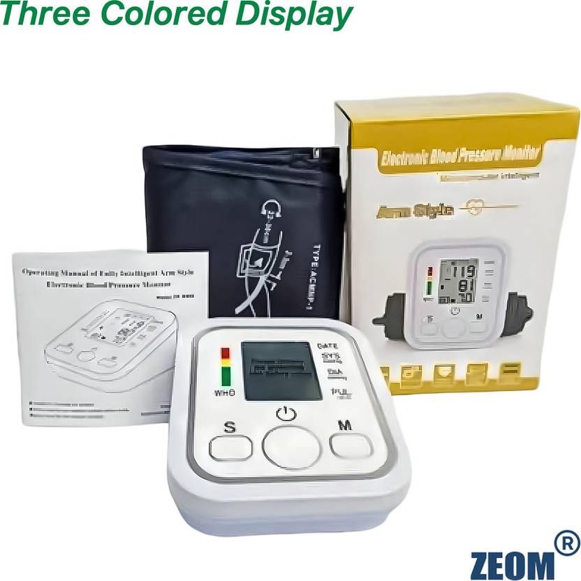 Zeom Digital Blood Pressure Monitor, Upper Arm Cuff, LCD Display WHO ...