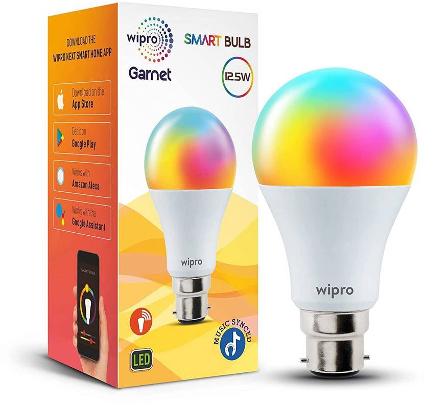 Wipro B22 12.5 W Wi-Fi RGB LED with Voice & App Control Smart Bulb ...