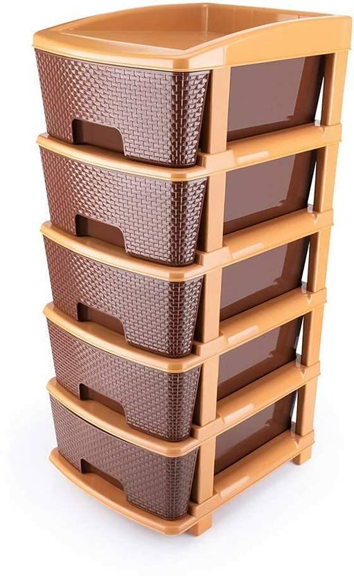 Kingmart 5 LAYER MODULAR DRAWER (BROWN) Plastic Free Standing Chest of ...