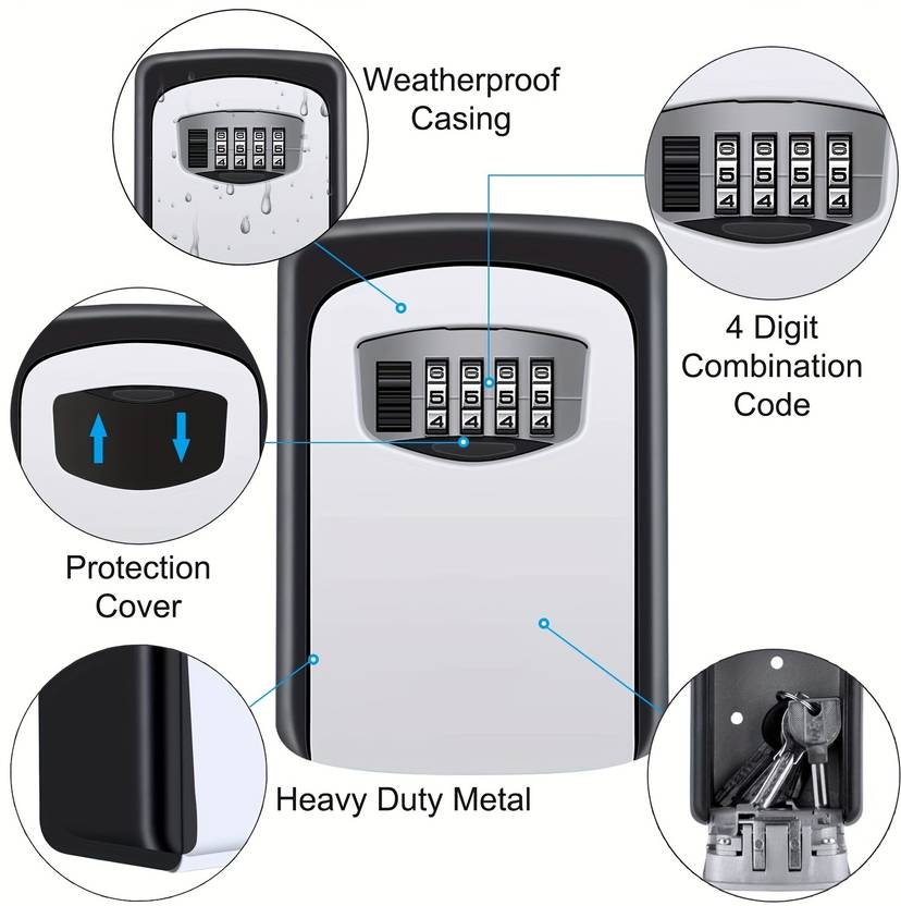 Bright Cove Ultra-Secure Flip Top Wall Mounted Combination lock Box ...