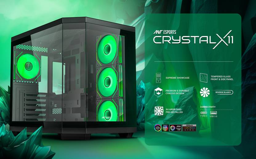 Ant Esports Crystal X11 Gaming Computer case Mid-Tower Cabinet ...