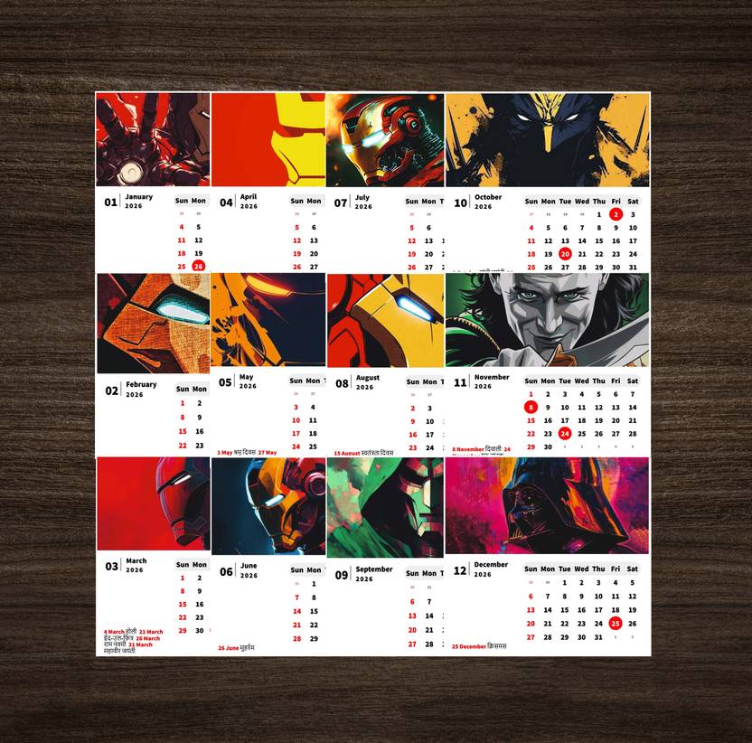 AMTHA AMTHA Iron Man High-quality 400 GSM paper Calendar 2026 Table ...