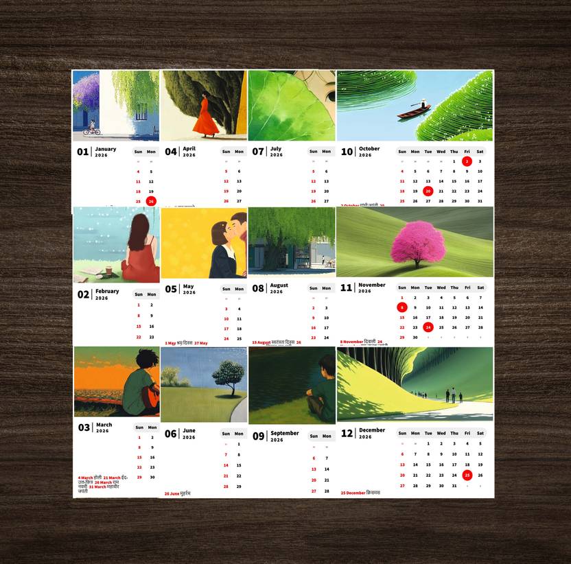 AMTHA AMTHA Valley High-quality 400 GSM paper Calendar 2026 Table ...