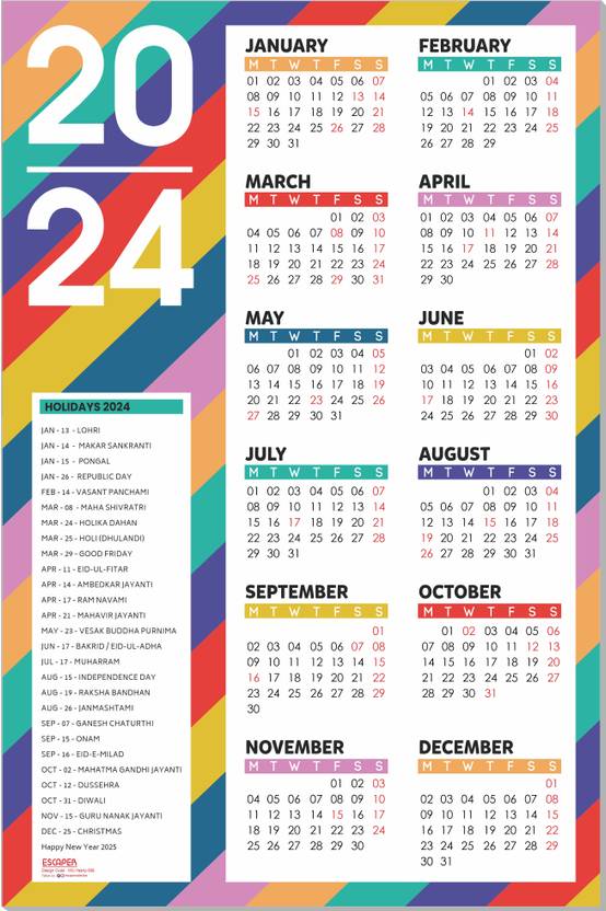 ESCAPER Stripes Theme Wall Calendar 2024 for office & home 2024 Wall ...