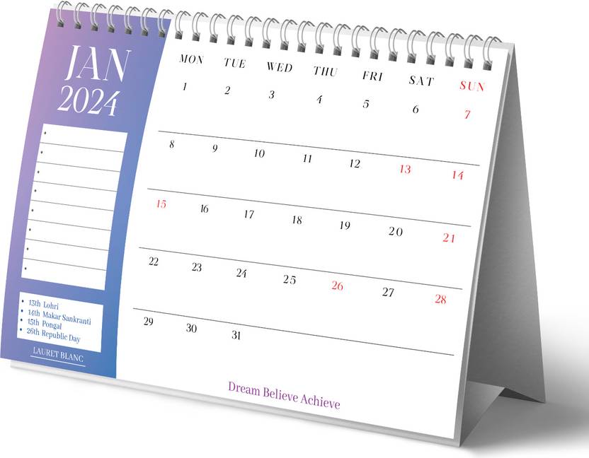 Lauret Blanc A5 Table Calendar 2024- Monthly Grid View, Home and Office ...