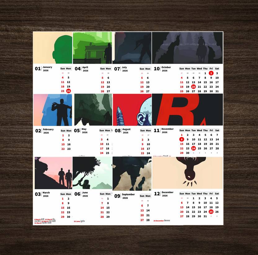 SKINADDA Red Dead Redemption Printed on premium 400 GSM paper Calendar ...