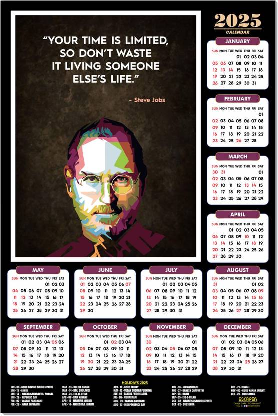 ESCAPER Steve Jobs Motivational Wall Calendar 2025 & Inspirational ...