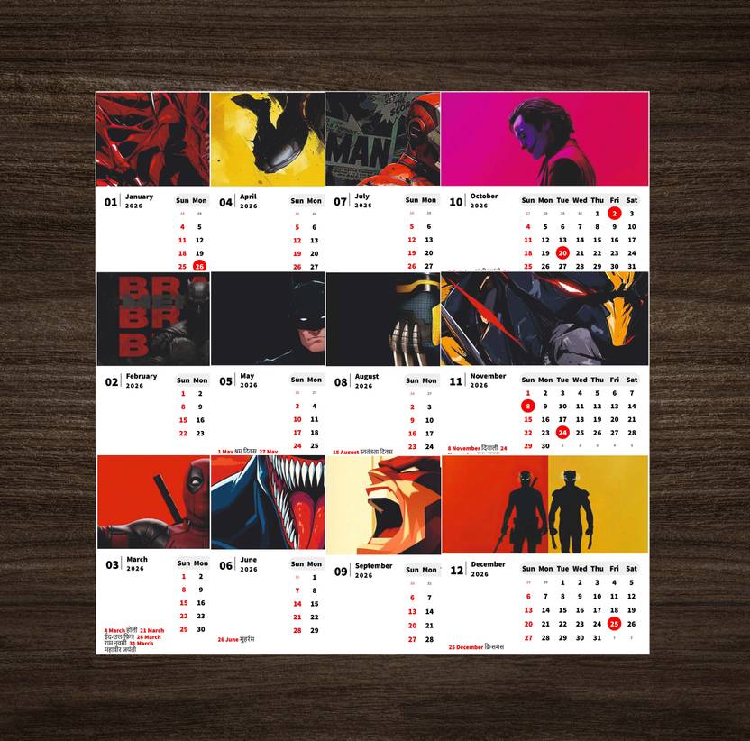 SKINADDA SUPER VILLAIN Printed on premium 400 GSM paper Calendar 2026 ...