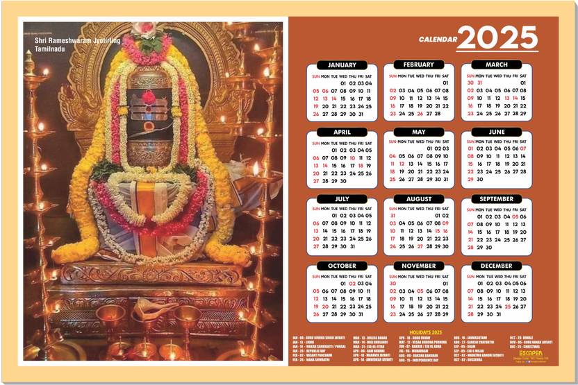 ESCAPER Rameshwaram God Wall Calendar, Famous Hindu Temples Wall ...