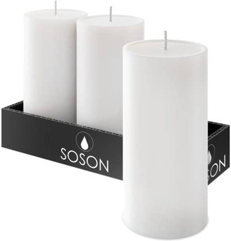 Simply Soson Premium 3x6 Inch White Pillar Candles Set of 3 Unscented ...
