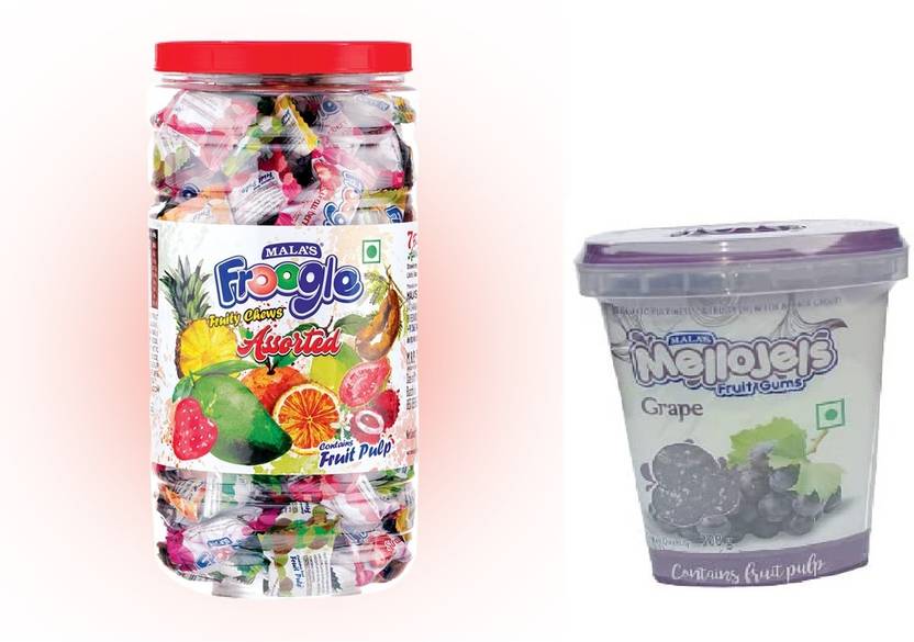 Mala’s Froogle Fruity Chews(600g) + MelloJels Grape(300g) Fruit Gums ...