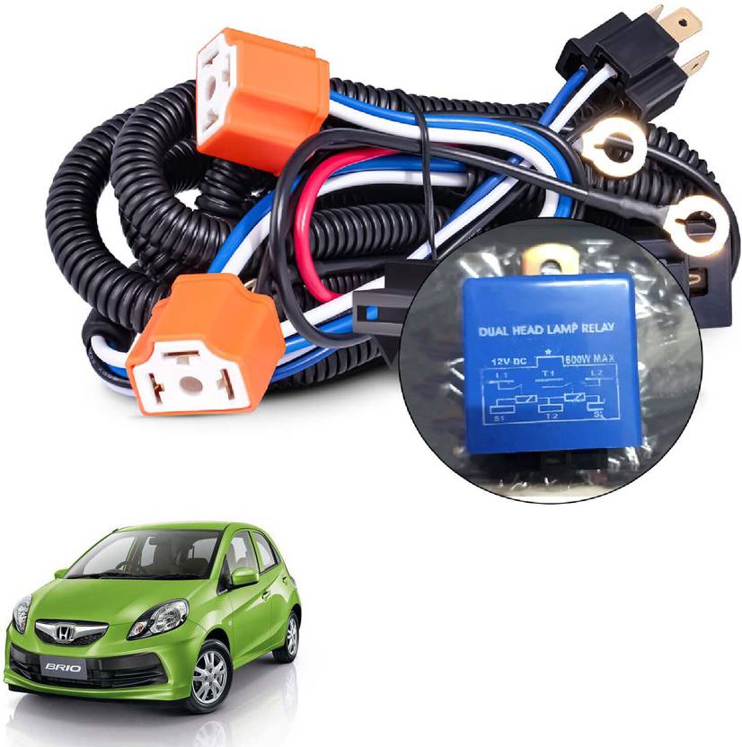 AUTO PEARL H4 Headlight 2 Bulbs Holders with Relay Wiring Harness for ...
