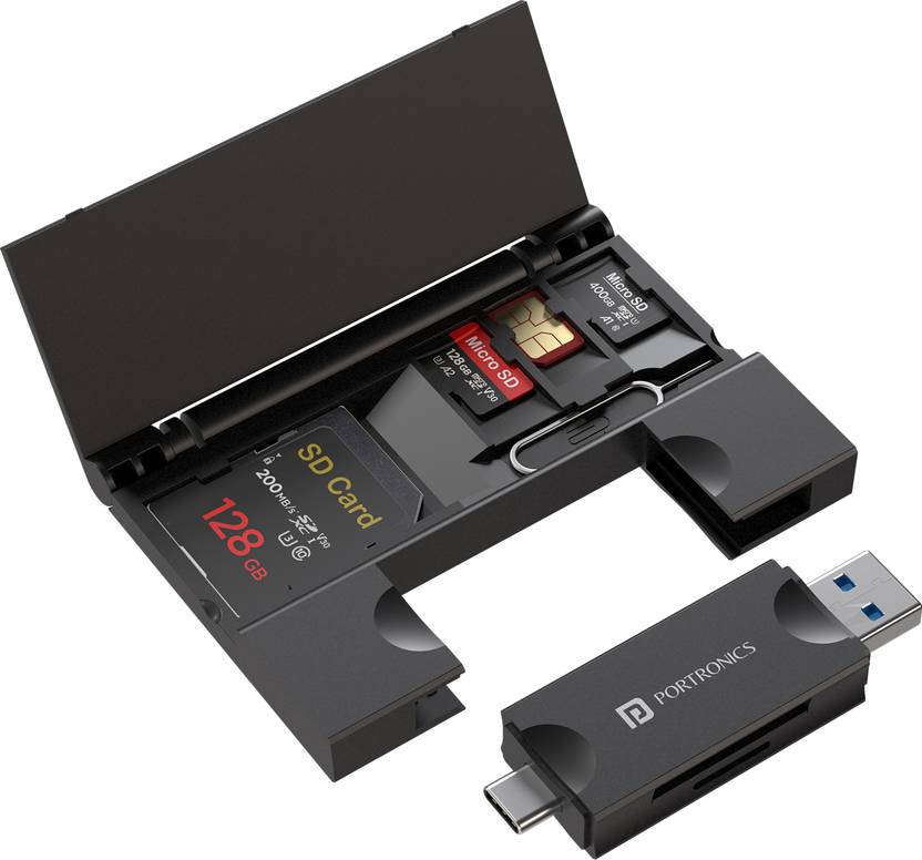 Portronics Mport 30 Plus, microSD & SD Card Reader, USB & Type-C Plugs ...