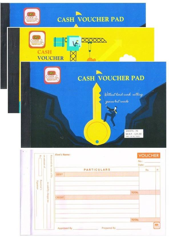 First Click Cash Voucher Book Pack of 3 Pads Debit/Credit Voucher Pad ...