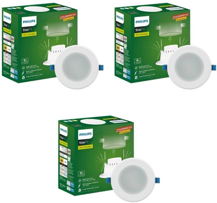 PHILIPS Starfit 10 watt Concealed JB LED downlighter ( Cool Day, Pack of 3) Ceiling Light ...