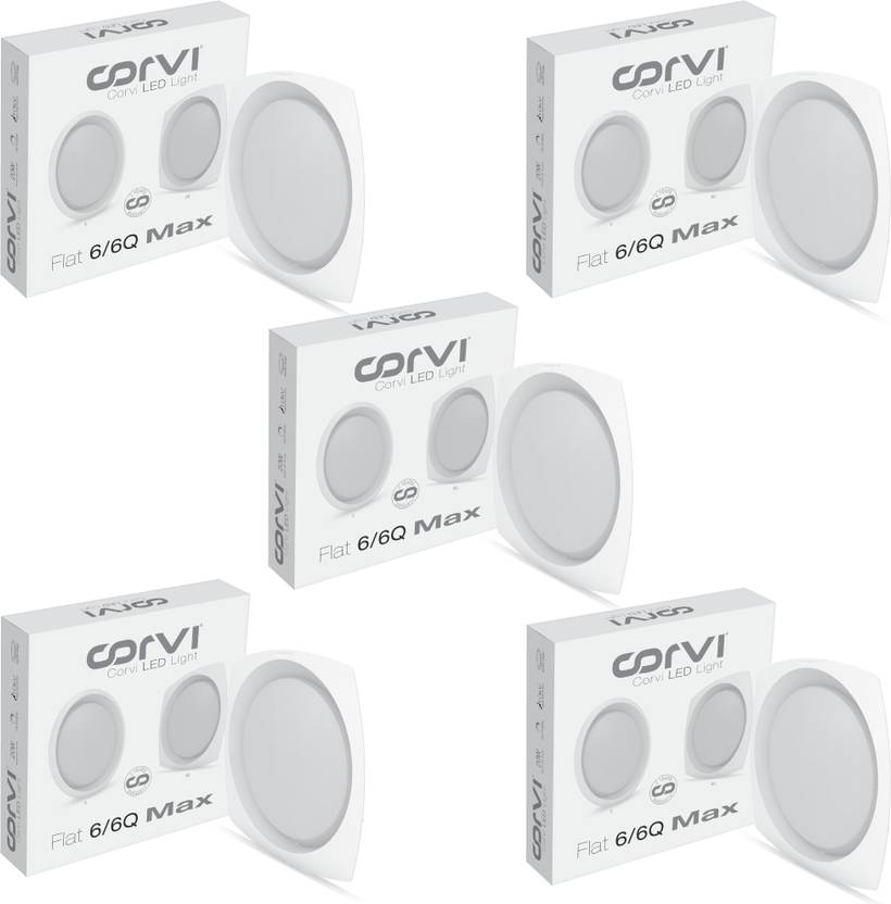 Corvi Flat 6Q LED Panel Light| Driverless, Dimmable, 15W, Pack of 5 ...