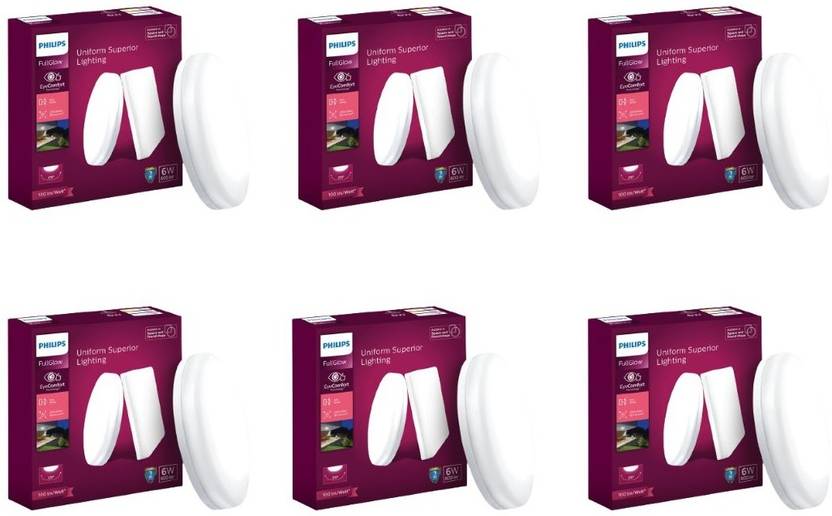 PHILIPS Full Glow 6-watt Round LED Surface Downlighter,Warm White, Pack ...