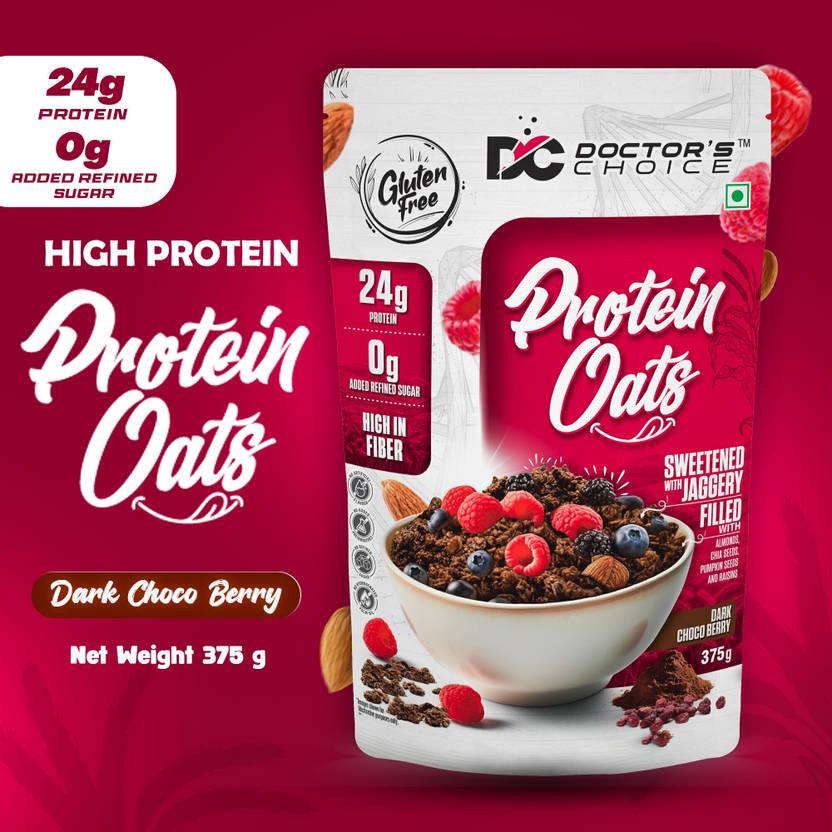 DOCTOR'S CHOICE Protein Oats, 24g Pure Protein, Jaggery Sweetened, No Additives & No Sugar ...